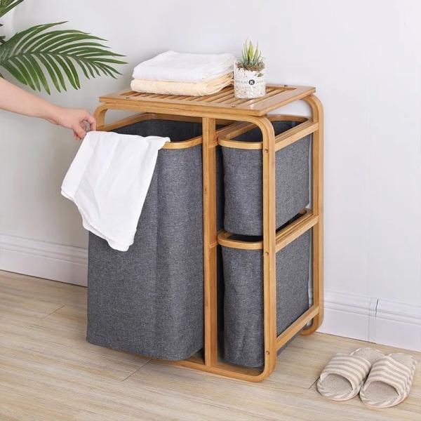 Quality Laundry Hamper with Shelf, 3 Sections Basket Sliding Removable Bags, Sorter Organizer for sale