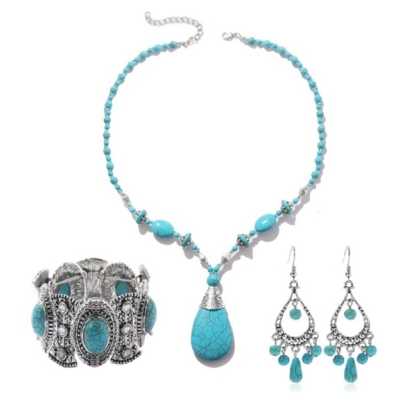 Quality Pendant Necklace Bohemian Ethnic Cross-border Necklace Turquoise Necklace European and American Natural Women Gold Plated Beads for sale