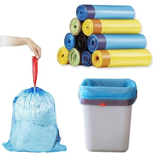 Quality Embossed Kitchen Trash Bags with Tie Tape Drawstring Handles 5-50 mic Thickness for sale