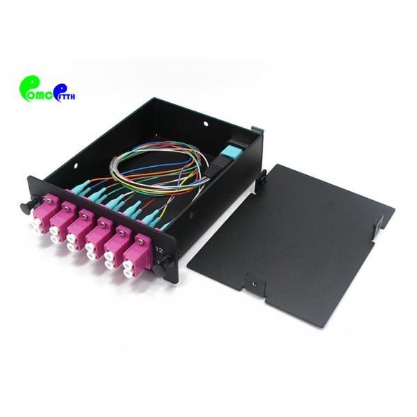 Quality MPO MTP Cassette Full Loaded 35cm MPO OM4 LC Cassette 12F Max With Black Color for sale