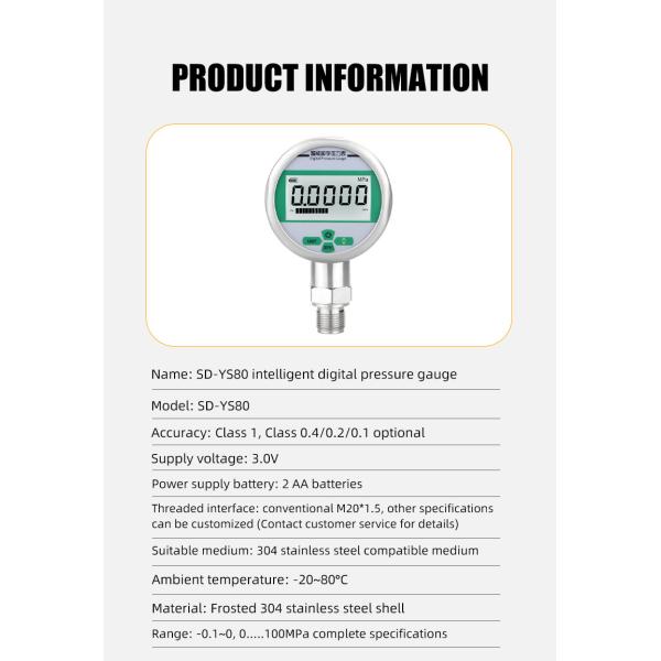 Quality 0.5% Stainless Steel Digital Pressure Gauge with Ambient Temperature Range of for sale