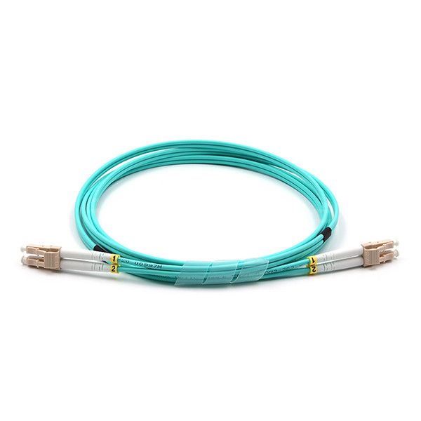 Quality Indoor LC UPC To LC UPC Fiber Optic Patch Cable Duplex Armored OM3 Multimode LSZH 3.0mm Aqua for sale