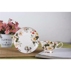 Quality Exquisite 15% 24K Plated Decor Thin Bone China Coffee Cup Sets for sale