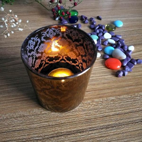 Quality Copper Glass Candle Holders With Laser Engrave Pattern for sale