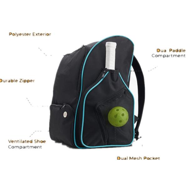 Quality 600D PVC Pickleball Racket Bag Backpack OEM / ODM With Outsides Racket Pocket for sale