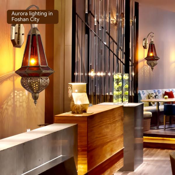 Quality Arabic Style Stained Copper Glass Wall Lights With Switch Control for sale