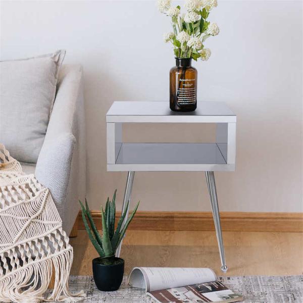Quality Silver Mirror 17.91"W Coffee Bedside Table Middle Hollow Space Design for sale