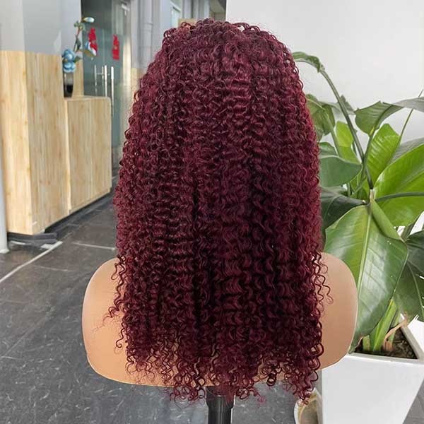Quality Burgundy Transparent 360 HD Human Hair Lace Wig Frontal Jerry Curl OEM for sale