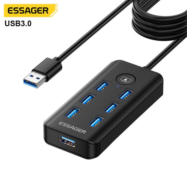 Quality Essager ES-HB04 7-Port USB 3.0 Hub for Laptop PC 5Gbps Data Transfer for sale