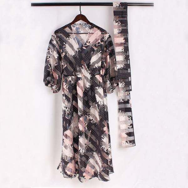 Quality Women V Neck Organza Stripe Polyester Maxi Dress for sale