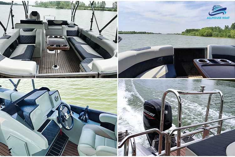 Pontoon boat from side view