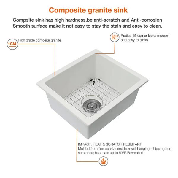 Quality White Composite Quartz Undermount Kitchen Sink 635mm Length Without Faucet for sale