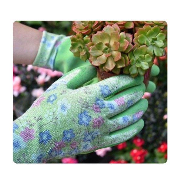 Quality Green Bamboo Knitted Sandy Latex Gloves For Cutting And Watering The Flower for sale