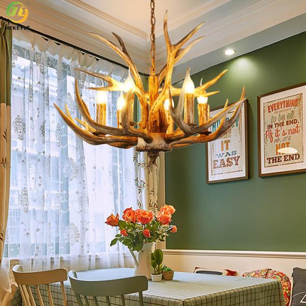 Quality E14 Rustic Deer Antler Chandelier Lighting 8 Light Large Resin for sale