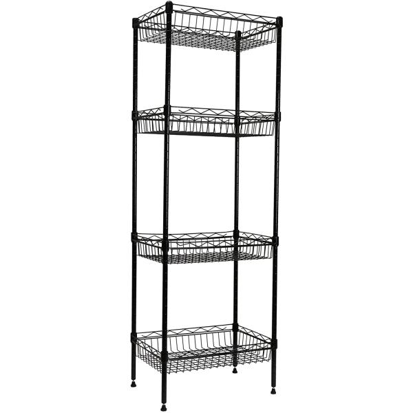 Quality 4 Tier Metal Wire Storage Shelving Rack With Baskets Kitchen Adjustable Corner Shelf Organizer for sale
