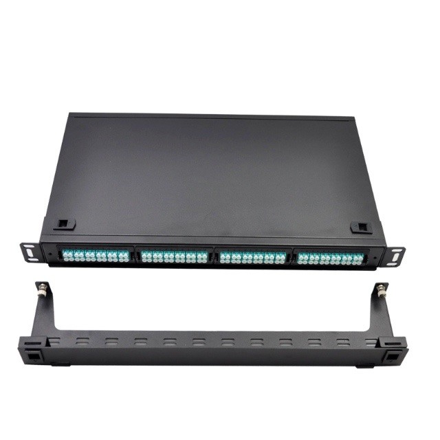 Quality 1U MTP Cassette Module 96F MPO To LC Patch Panel Rack Mount Black for sale