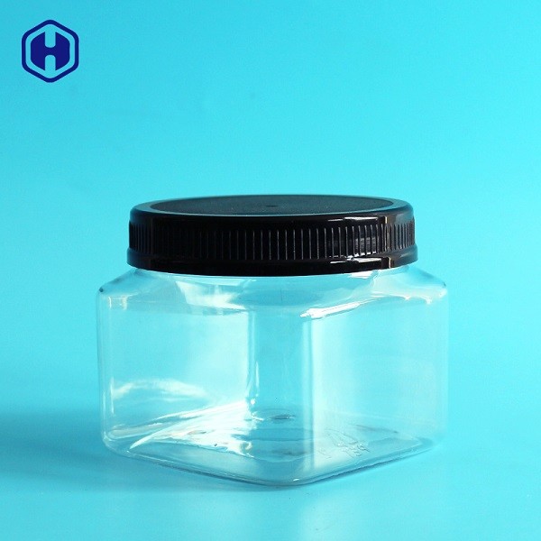 Quality Clear PET Plastic Grip Jars Canned Square Plastic Jars With Lids 420ML 14OZ for sale