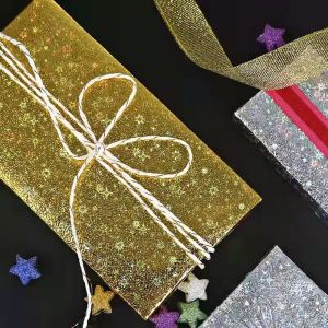 Quality Gold Silver Glitter Sparkly Gift Wrap Paper Roll Plastic Sheet 72cmx52cm for sale