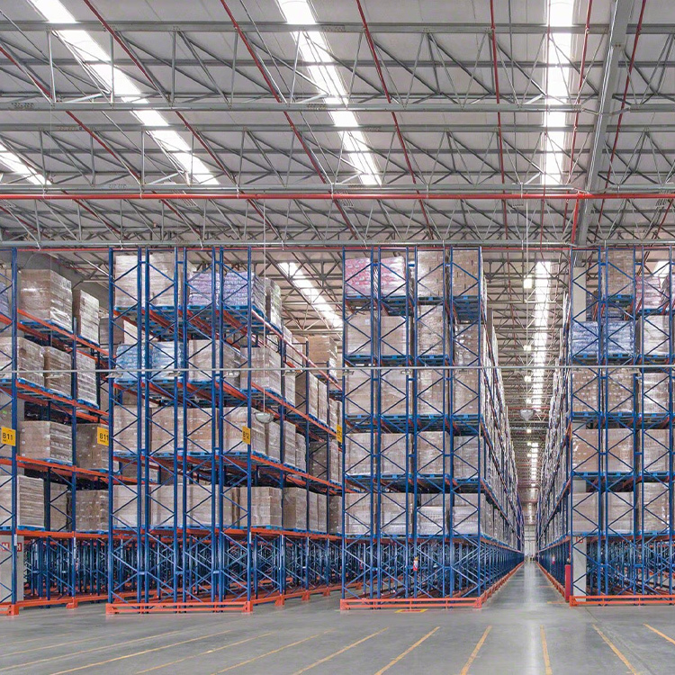 Close-up of pallet rack components