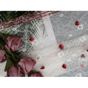Quality 100 Yards Red Heart Party Sequin Embroidered Fabric for sale