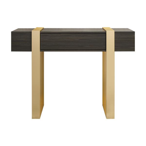 Quality Oak Black Marble Top Console Table With Two Drawers Satin Finish for sale