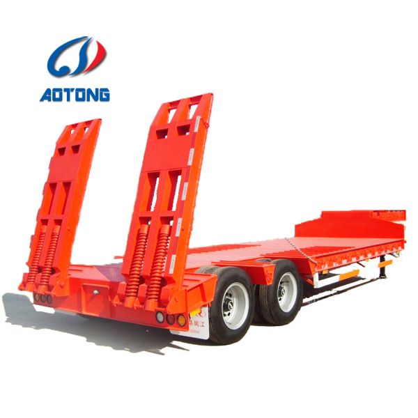 Quality 60T Max Payload Steel 2 Axles Lowboy Flatbed Semi Trailer for Long Distance Transport for sale