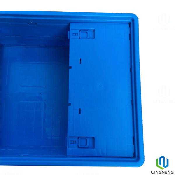 Quality 46L Blue Folding Crate Box Plastic Storage Stackable Bins Without Lid for sale