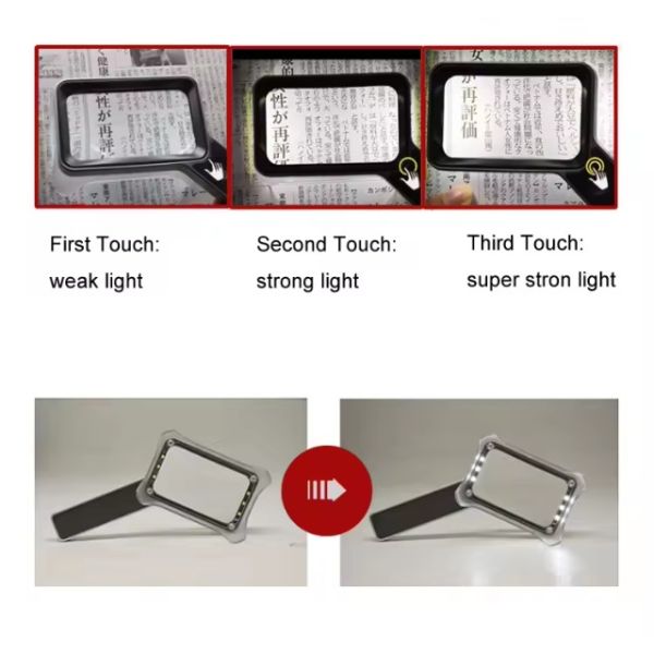 Quality Handheld Rectangular Magnifier 6 LED Light with USB Charging Cable 3Light for sale