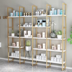 Quality Nordic Height 1800mm Length 2500mm Iron And Wood Shelves For Nail Shop for sale