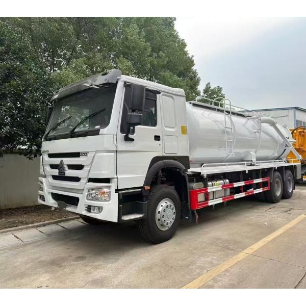 Quality HOWO Heavy Duty 6 Wheels Sewage Truck 10CBM Tank Volume Red Color Left Hand Driving for sale