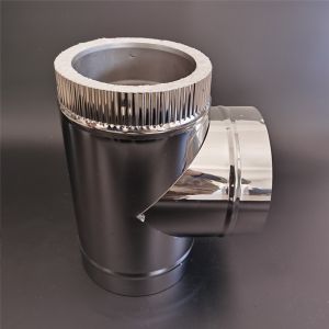 Quality Twin Wall Stove Chimney Pipe 90 Degree Tee With Ceramic Fibers Insulation for sale