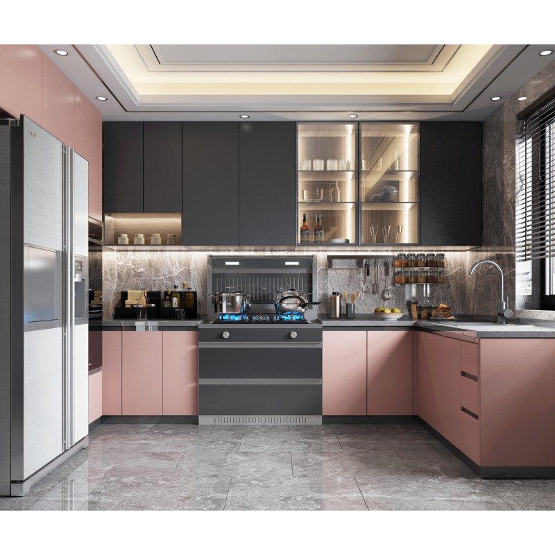 Modern kitchen cabinet with oak finish and minimalist design