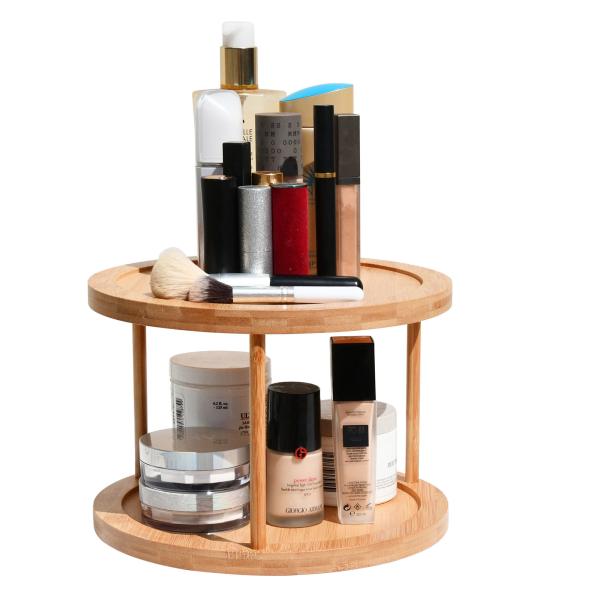Quality Bathroom Bamboo Cosmetic Organizer Storage 360 Rotation Multifunctional for sale