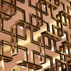 Quality Stainless Steel 3D Expansion bolt Pattern Gold Room Partition Wall Divider Panel for sale