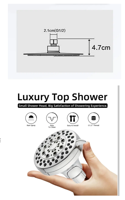 Chrome finished multi-function shower head installation view
