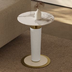 Quality Brushed White Ceramic Top End Table With Stainless Steel Leg Base for sale