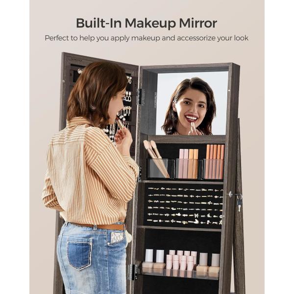 Quality Brown 360° Swivel Jewelry Cabinet Rectangle Standing Mirror With Storage for sale