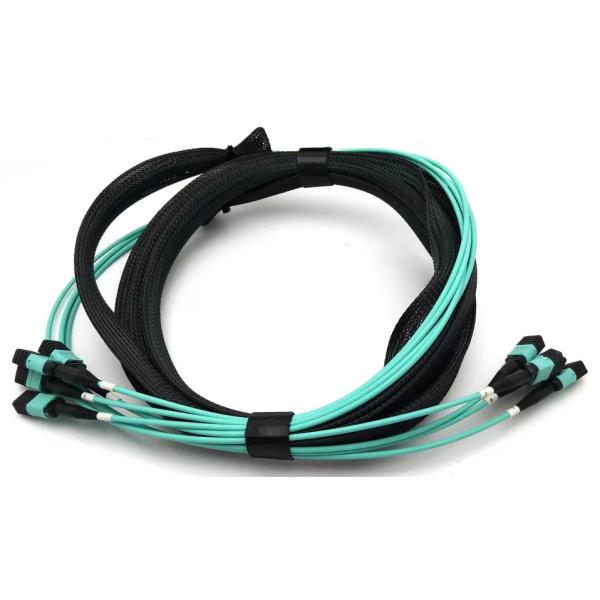 Quality 100G 72 Fiber OM3 MTP Patch Cord Aqua Cable Female / Male Type for sale