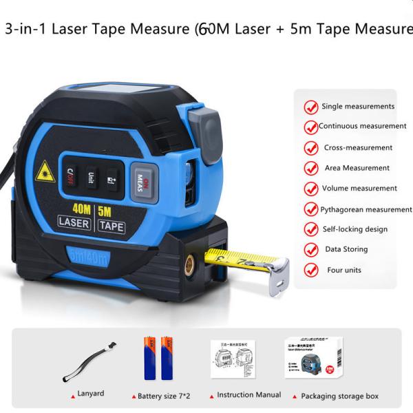 Quality High Precision 3-In-1 Laser Tape Measure Intelligent Tape Measure 40m for sale
