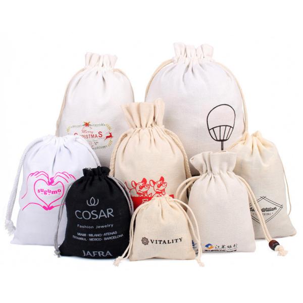 Quality 230gsm Canvas Cotton Drawstring Bag , TUV OEM Muslin Drawstring Pouch for sale