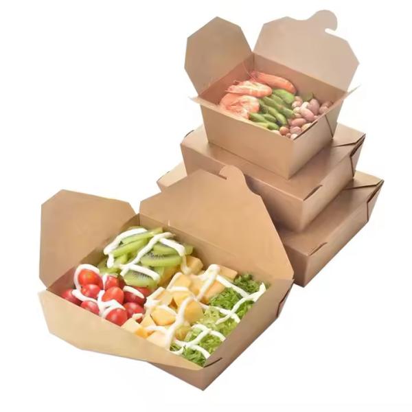 Quality Fast Food Takeaway Packaging Box Made of Biodegradable Kraft Paper with Custom Printing and Oil Resistance for sale