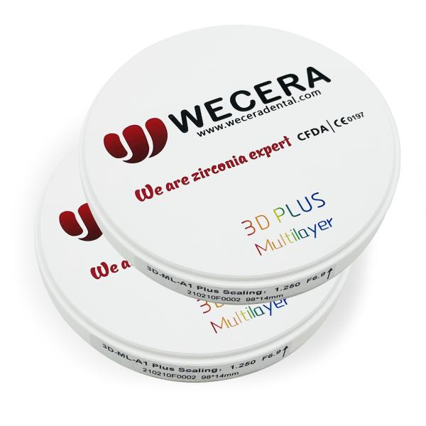 Quality D98*22mm 3D Multilayer Zirconia 1050Mpa-700Mpa 43%-57% Translucency 6 Layers for sale