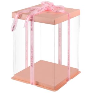 Quality Luxury Custom Cake Box White Clear Square Transparent Birthday Party Gift Box for sale