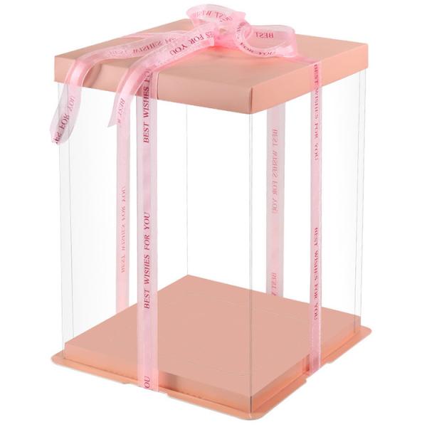 Quality Luxury Custom Cake Box White Clear Square Transparent Birthday Party Gift Box for sale