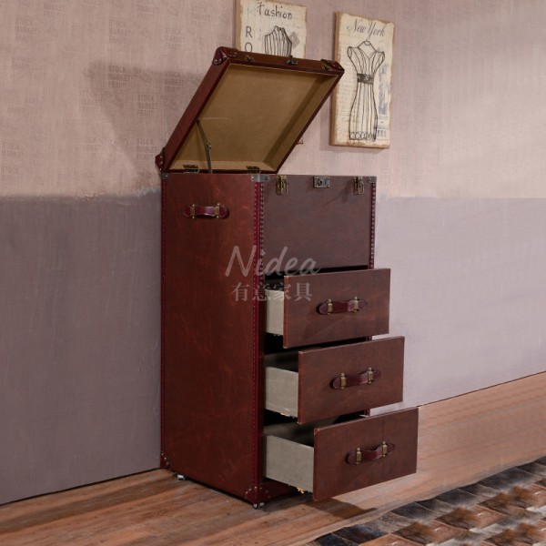 Quality Vintage Brown Handmade Durable American-Style Retro Leather Side Table for Living Room Hotel Coffee Shop Bars for sale