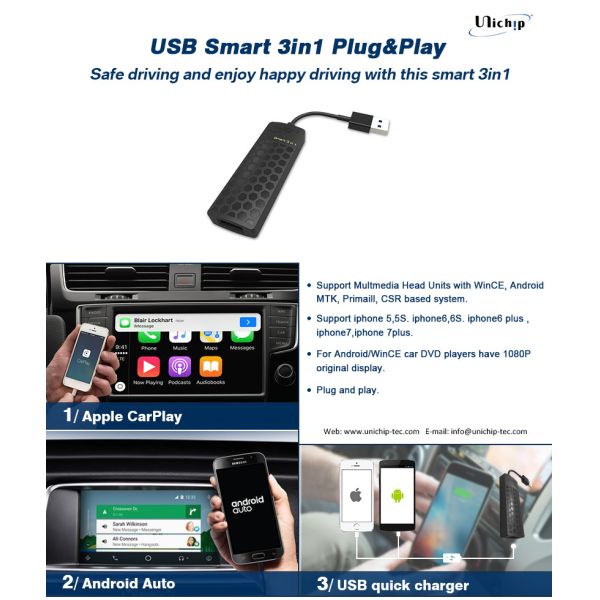 Quality Unichip 3in1 USB Wireless Carplay For Android Multimedia Systems for sale