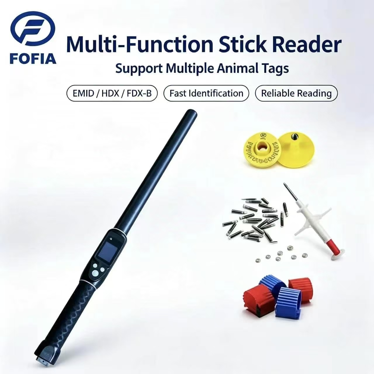 Quality FOFIA Waterproof Long Range 134.2kHz RFID Ear Tag Reader ISO11784/5 Protocol 30 for sale