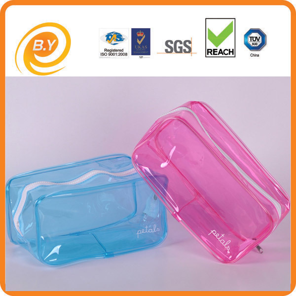 Quality 0.3mm PVC Plastic Pouch Transparent Zipper Makeup Cosmetic Bag Case for sale