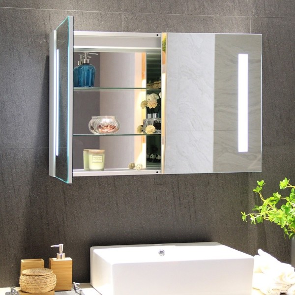 Quality Motion Sensor Rectangle LED Clock Medicine Cabinet Private Label for Bedroom for sale