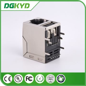 Quality Single port Integrated magnetic rj45 USB jack with 10/100base transformer for sale